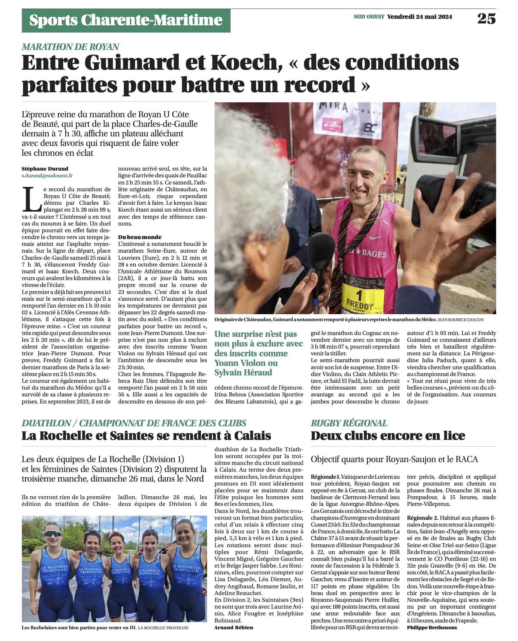 Article Sud Ouest du 24 Mai – Saintes Triathlon